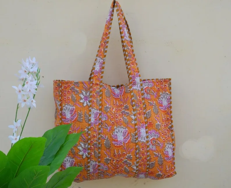 Hand Block Printed Indian Handmade Cotton Shopping Tote Bag Women Tote ...