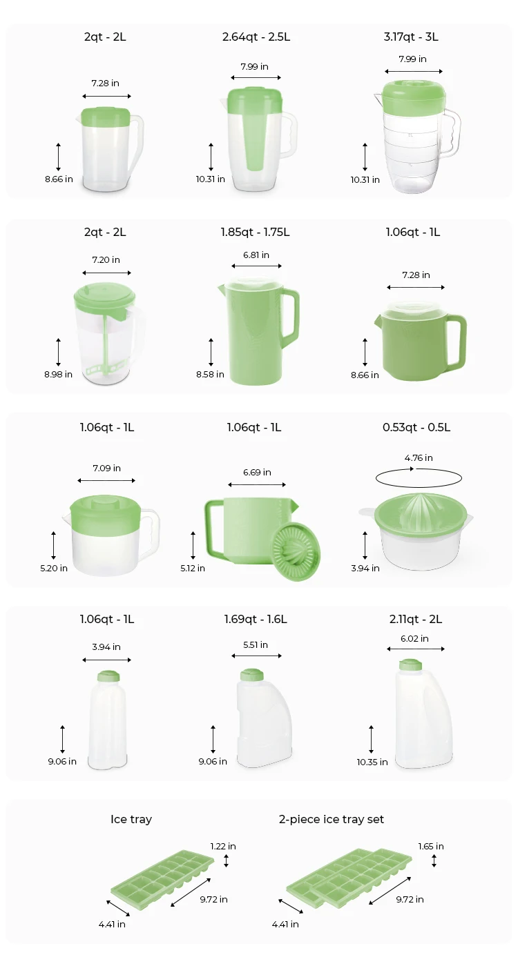 Jug With Lid And Handle Graduated Lines Bpa Free 1 Liter And 2 Liter ...
