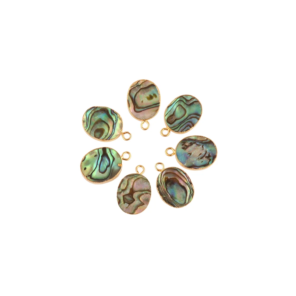 Natural abalone shell 12x15mm single bail connector electroplated edged ...