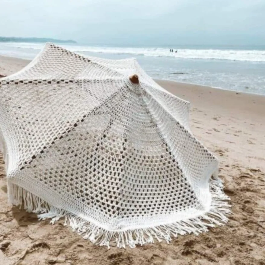 Macrame Cotton Rope Parasols 200cm*200cm handmade tassels woven canopy ...