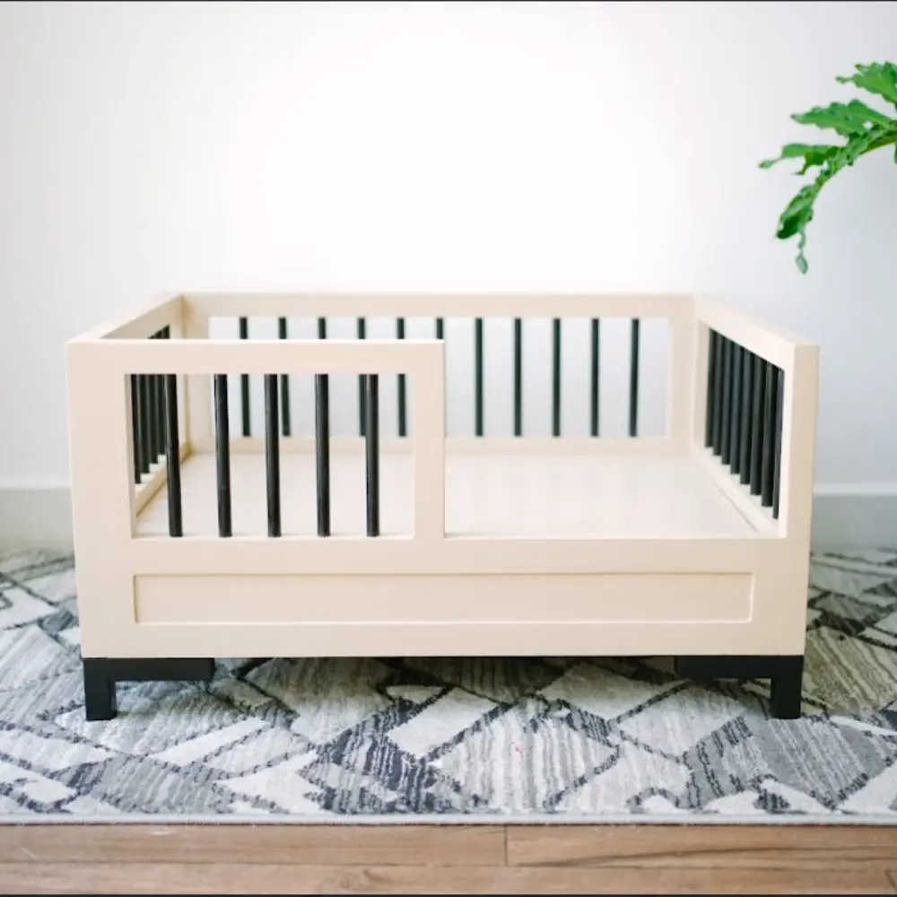 Pet Bed With Metal Rails - Solid Wooden Frame And Washable Soft ...