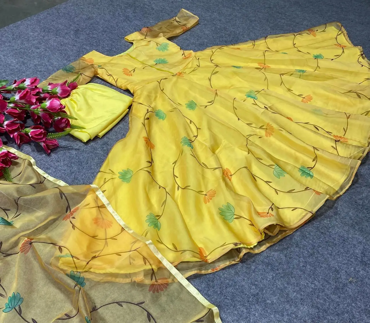 Fulpari Readymade Indian Long Gown & Dupatta Set,Chinnon Fabric With ...