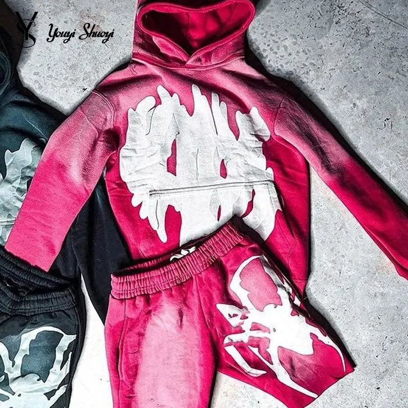 Custom 3d Foam Puff Print Logo Shorts And Hoodies Acid Wash Set Cotton ...