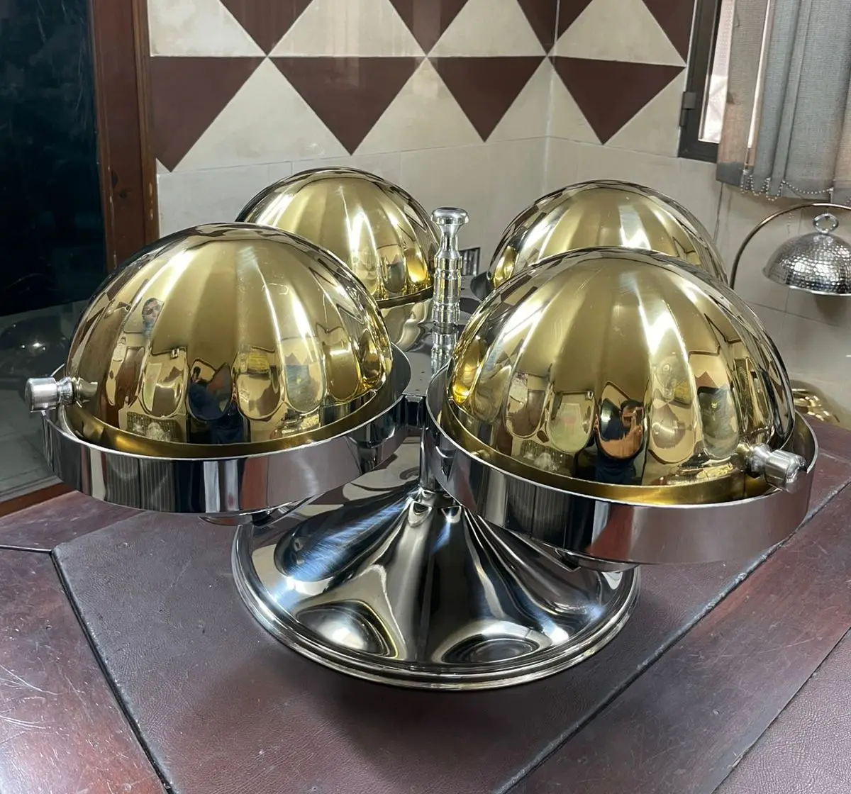Hotel Restaurant Catering - Luxury Gold Round Chafing Dish 4 in 1