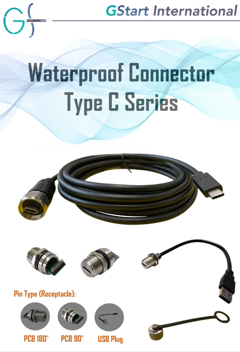 Waterproof USB Type C Panel Mount Connector PG9 Size Sockets to PCB 90 ...