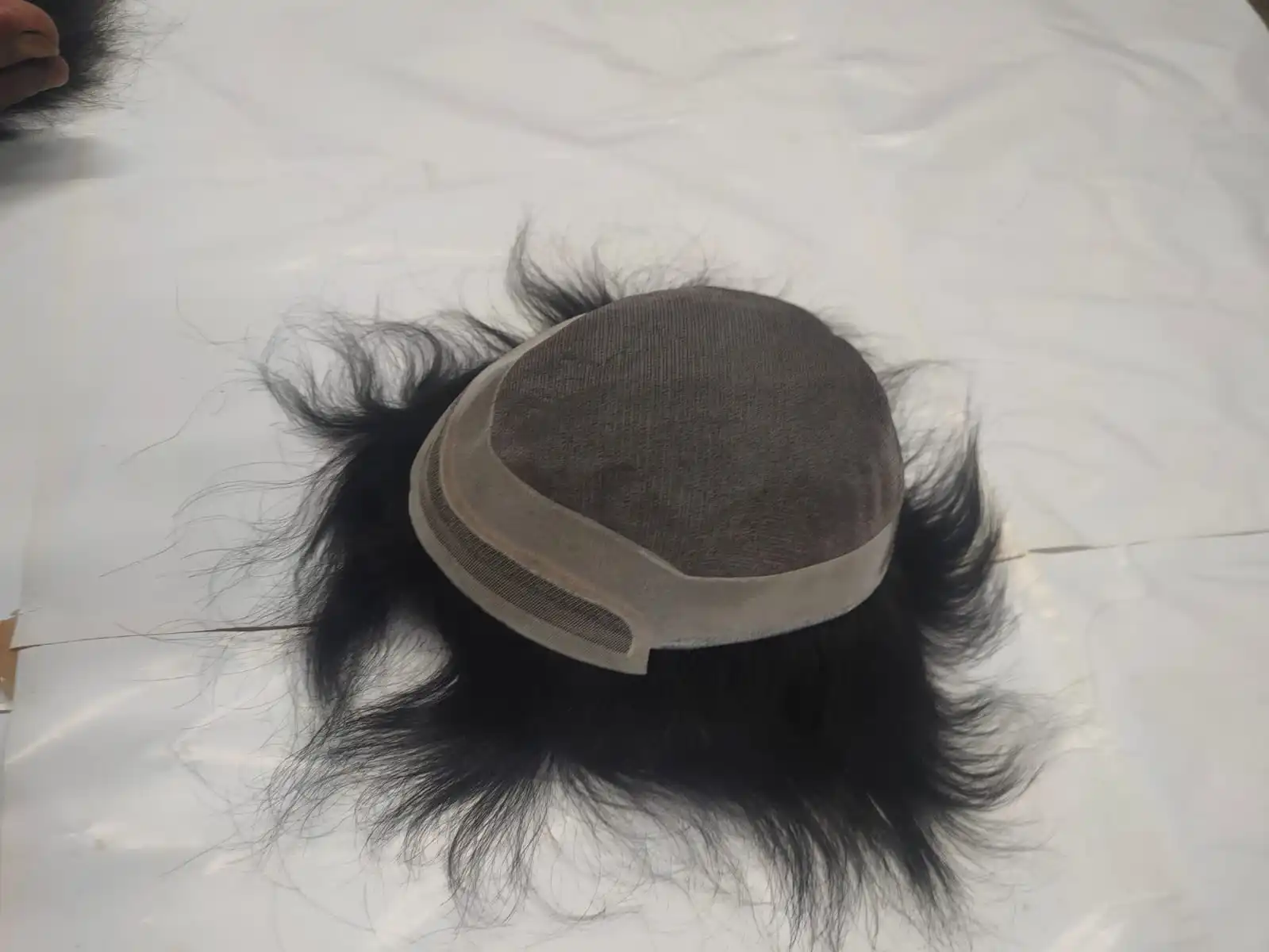 Side Skin Front Less 100% Human Hair Piece V Loop Front Hairline Toupee ...