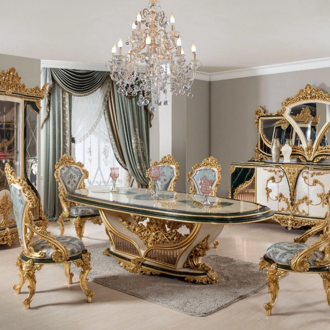 Luxury Janne Gold Dining Set With Solid Wood Material And Handmade ...