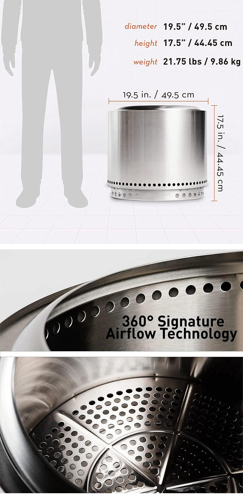 Large Outdoor Stainless Steel Fire Pit Portable Wood Burning Smokeless ...