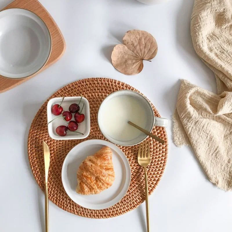 Vietnamese Natural Woven Round Rattan Placemats Western Food Dining ...