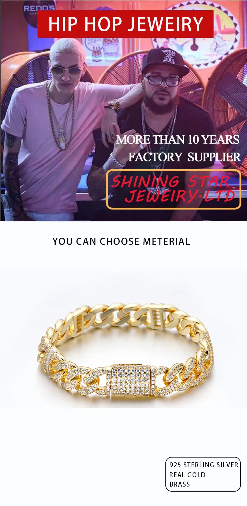 Handmade S925 Baguette Moissanite Prong 14k Solid Gold Plated Miami Cuban Chain Link Bracelets ...