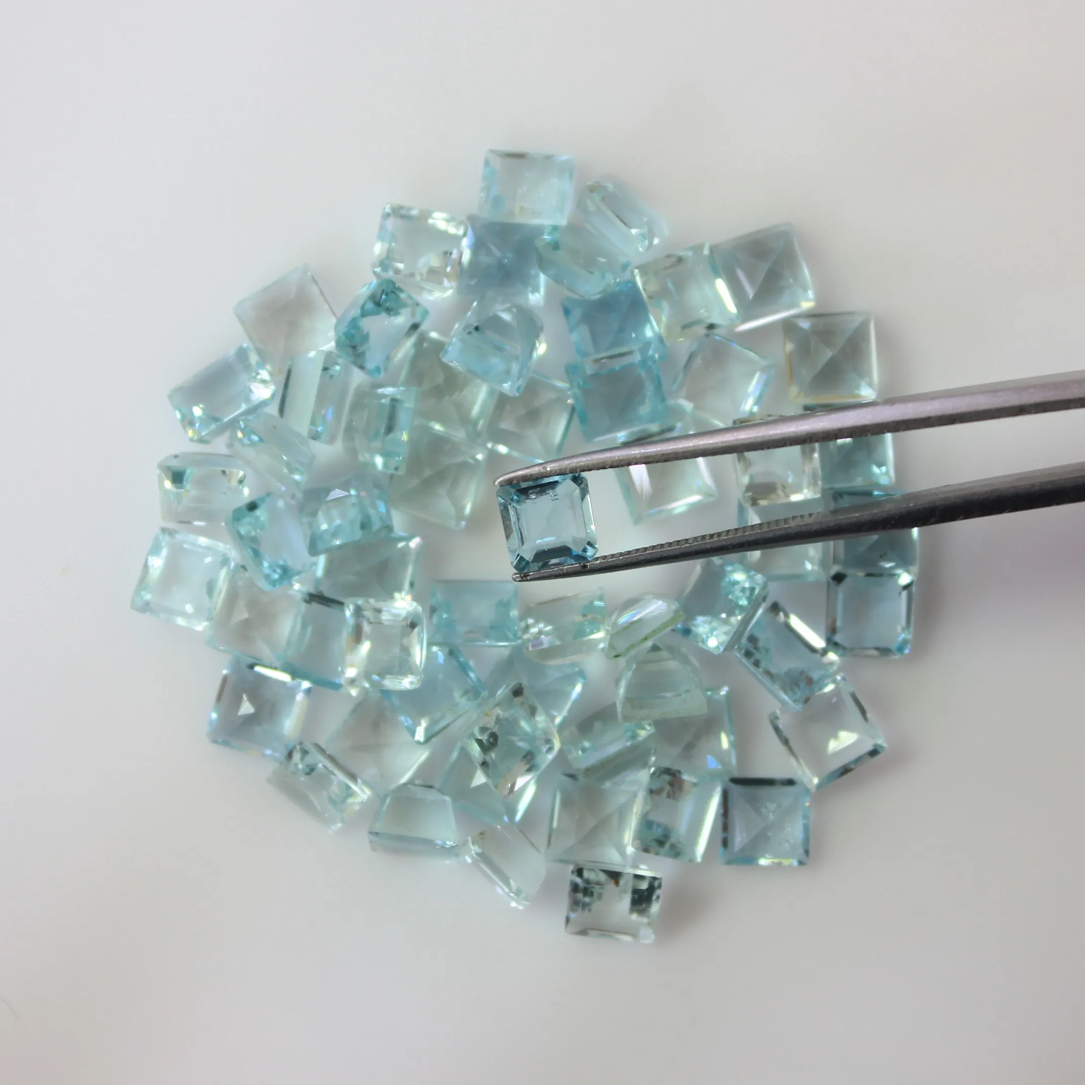 Natural Aquamarine Stone Square Faceted 6mm Loose Gemstones Blue Color ...