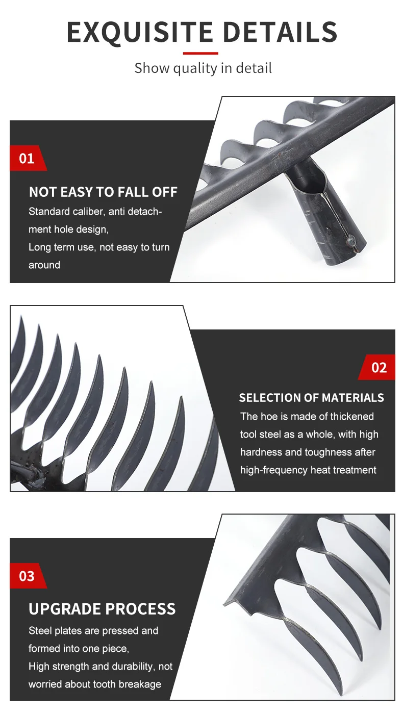 Spiral 10 Teeth Garden Hay Leaf Snow Roof Forged Iron Stick Rake For ...