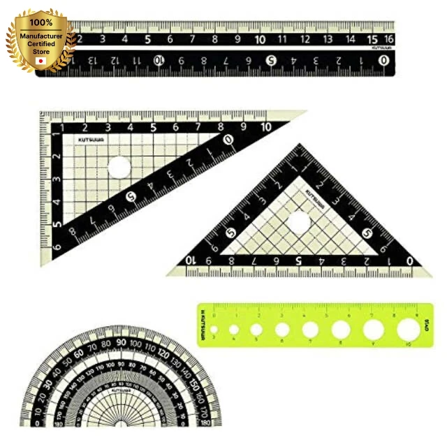 Kutsuwa KB031 STAD Ruler Set, Black (5 Pcs) Eraser for Children Magnet ...