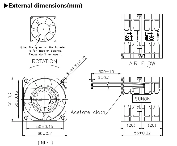 SUNON VG60561BX-Q015-S9H Cooling Fan - 12V DC, 60mm Axial Flow