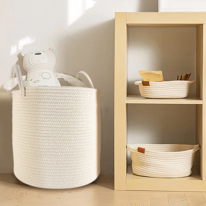 Cotton Rope Storage Baskets Multifunction Sustainable With Handles ...