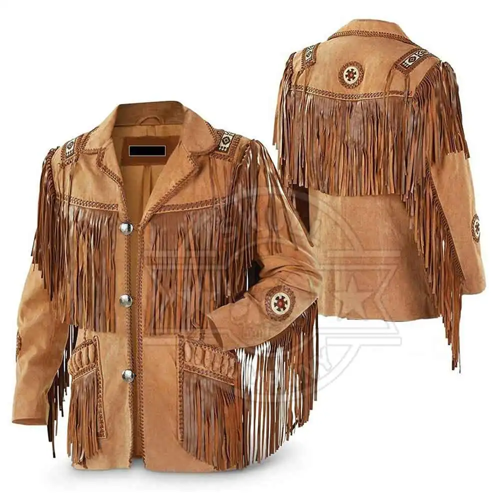 Mens Traditional Western Genuine Leather Jacket Cowboy Coat With Fringe ...