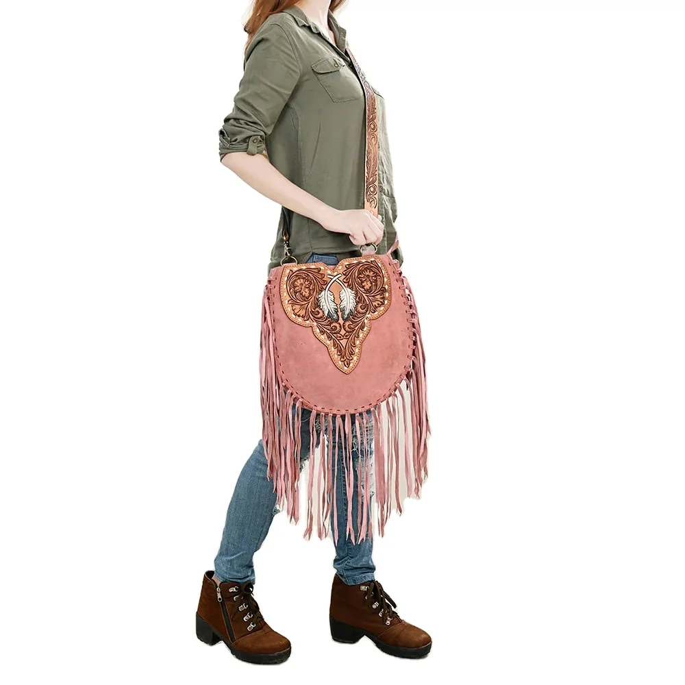 Bohemian Suede Leather Bag High Cowhide Floral Hand Tooled Designer ...