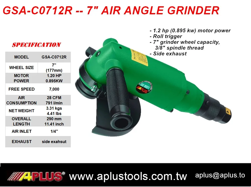 Aplus Gsa-c0712r Air Angle Grinder,7" Wheel Size,Roll Trigger,1.2hp ...