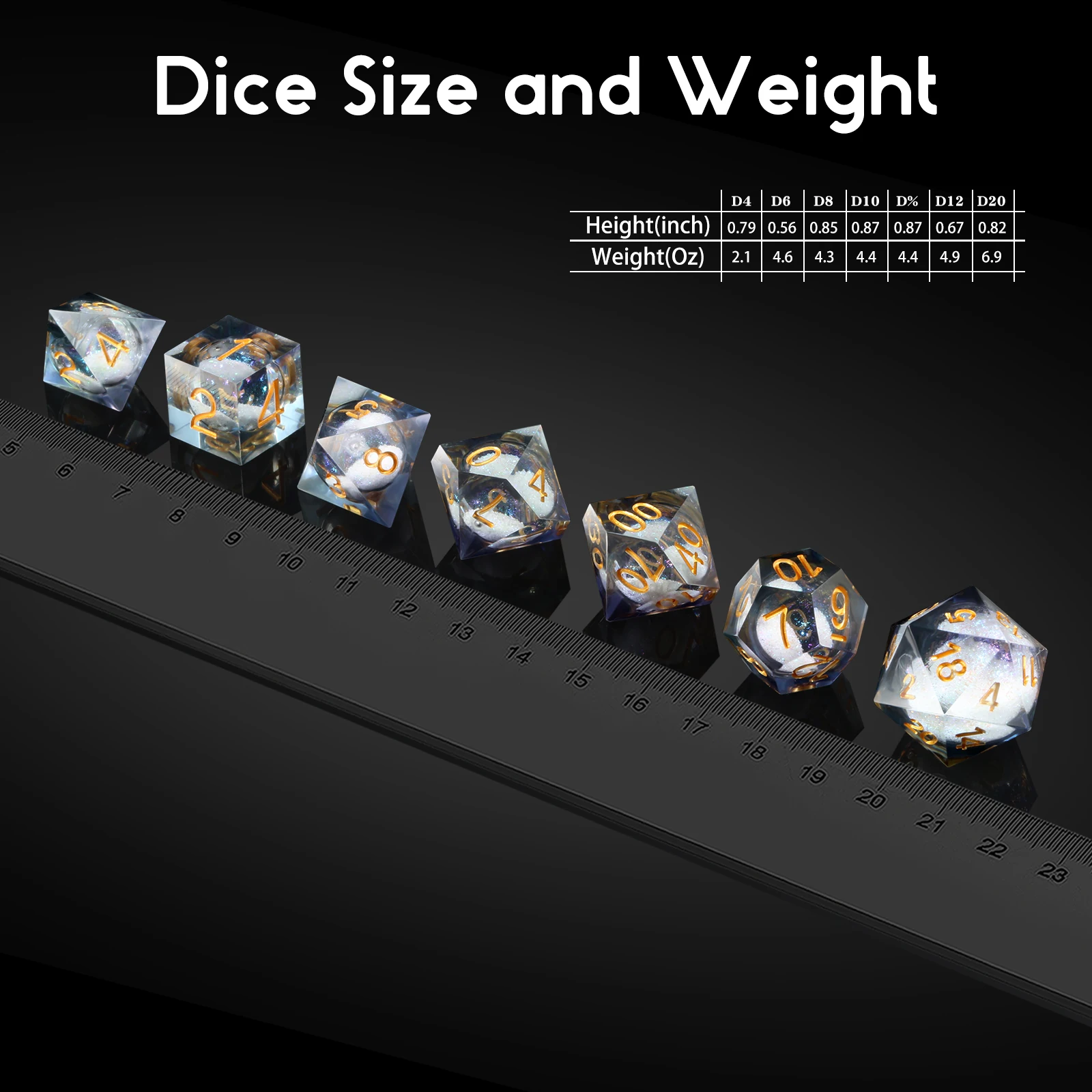 DND Liquid Core Dice Set - Resin Filled Sharp Edge Polyhedral Dice for ...