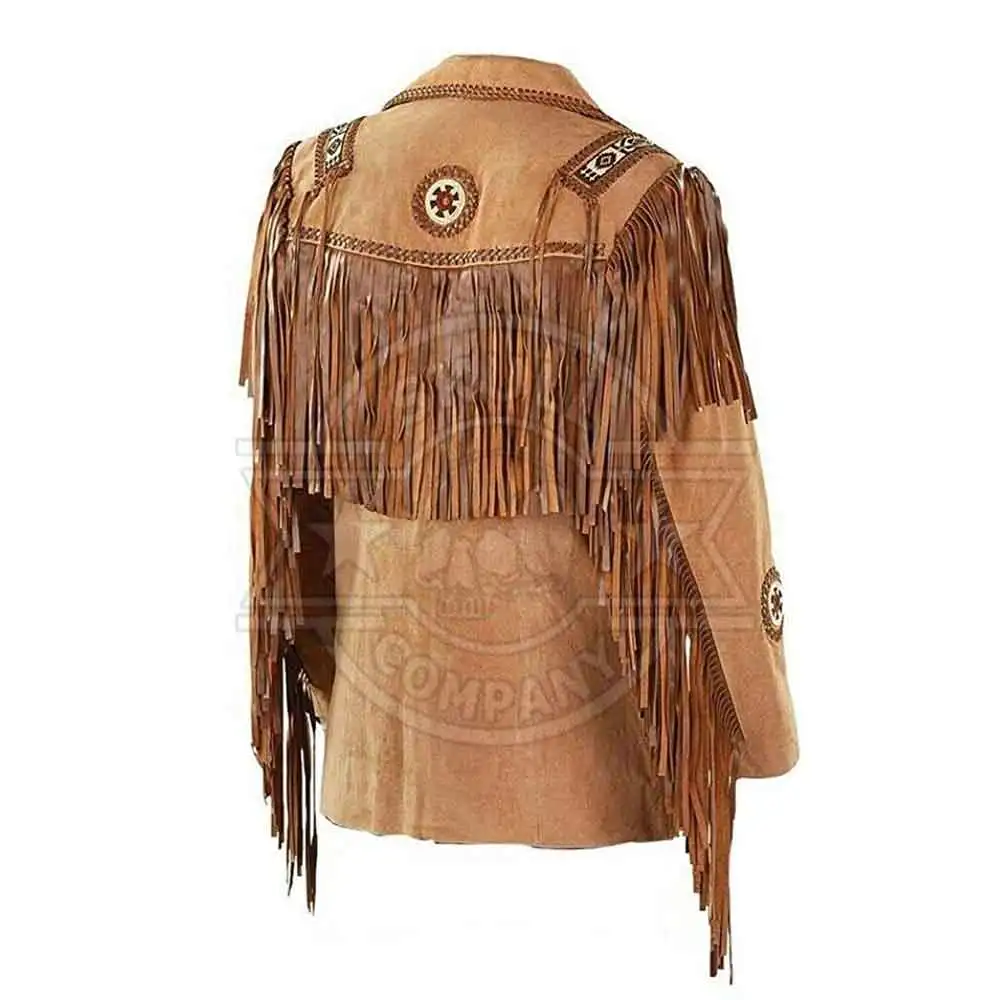 Mens Traditional Western Genuine Leather Jacket Cowboy Coat With Fringe ...