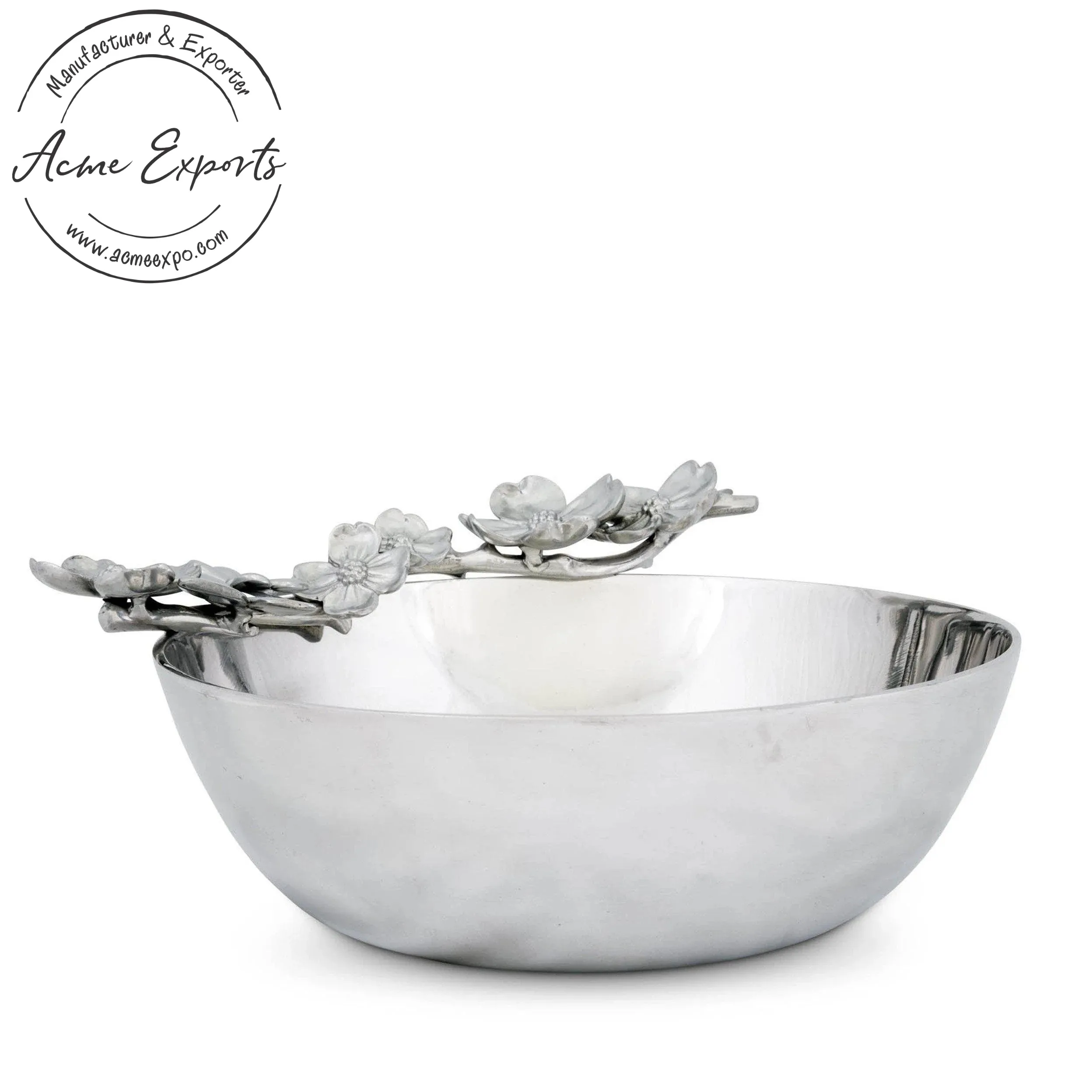 Modern Luxury Handcrafted Large Floral Branch Aluminum Bowl With ...