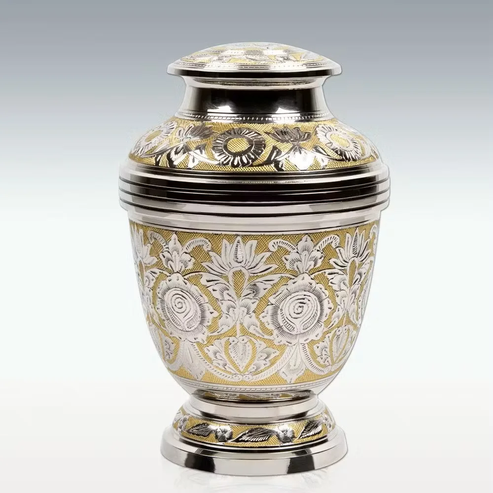 Traditional Designing Aluminum Cremation Urn Handmade Flower Designing ...