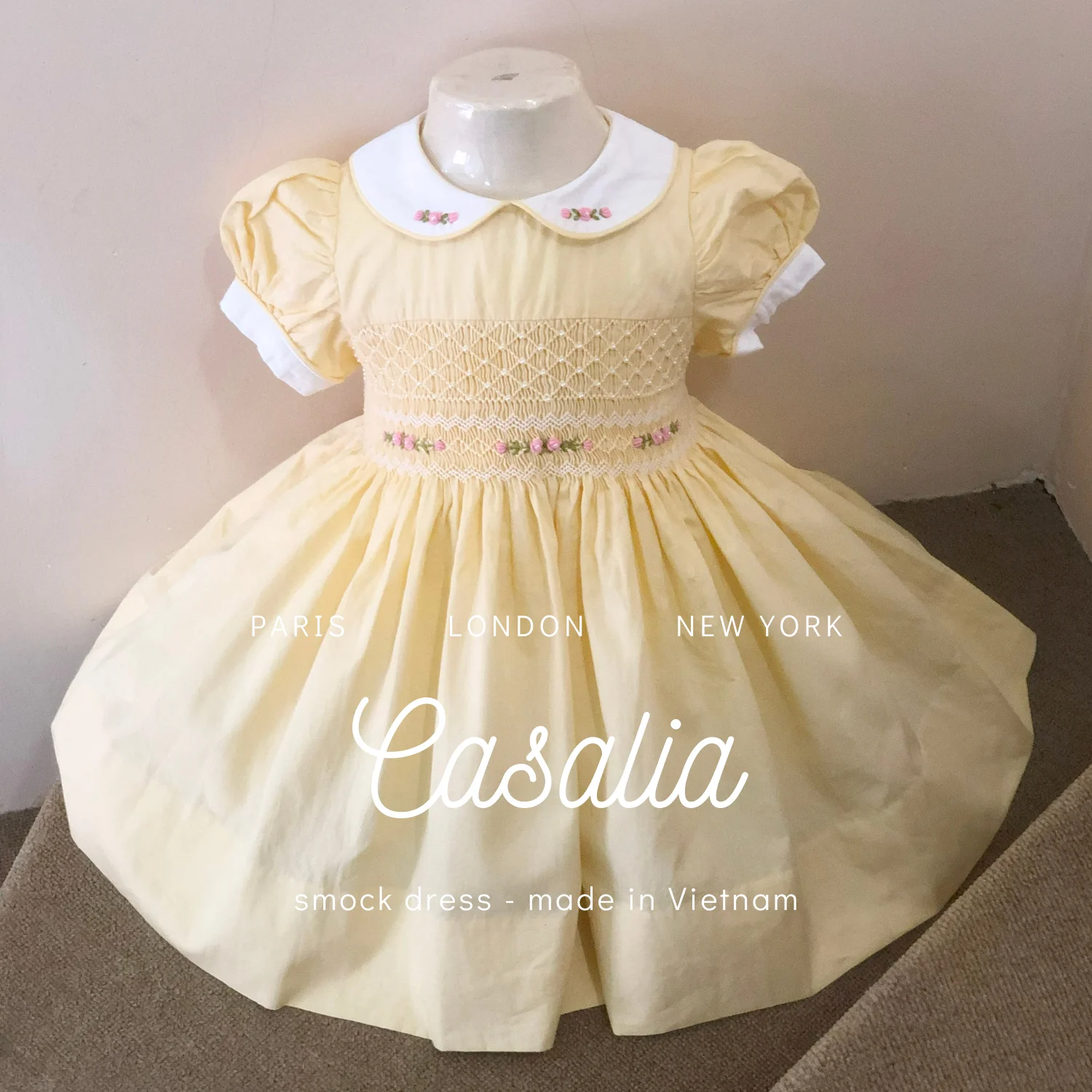 Yellow Girl Smocked Dress Princess Clothes Children Birthday Party ...