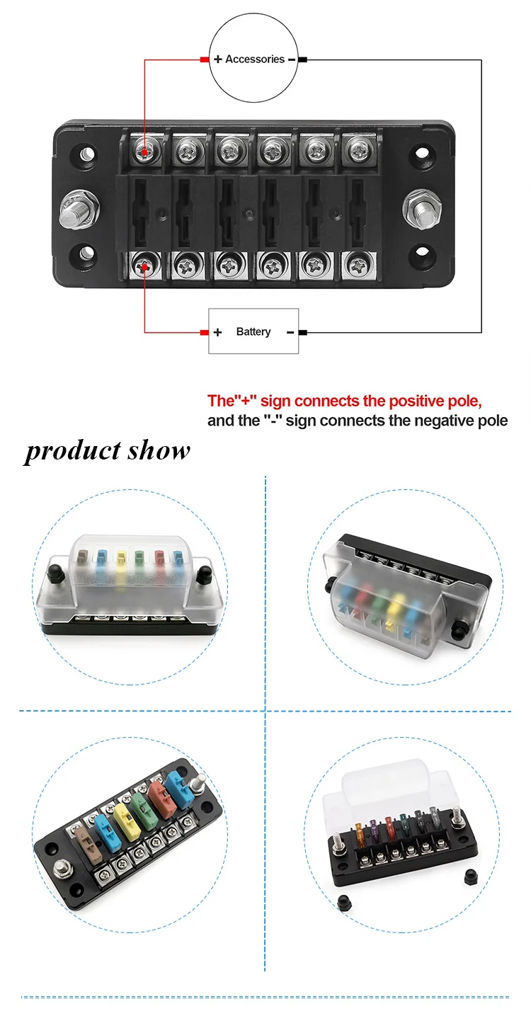 6 Way 6 Circuit Fuse Block Ato Atc E39 Blade Fuse Holder Box With Negative Bus Waterproof For ...