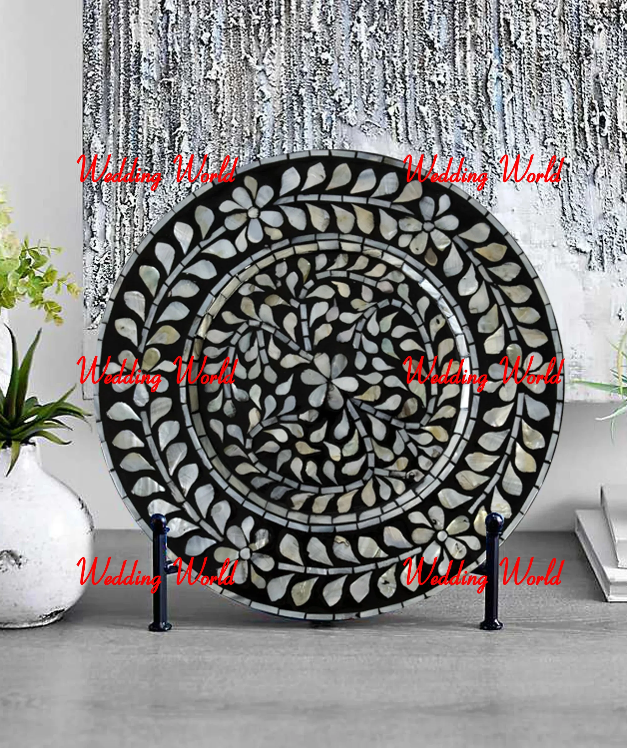 Wooden Charger Plate Round Shape Mother Of Pearl Serving Platter ...