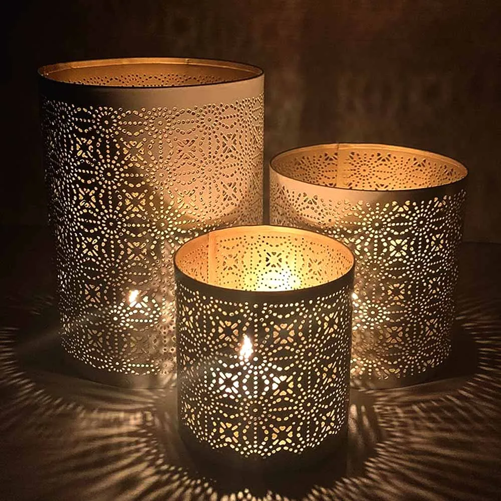 White Powder Coated Iron Tea Light Votive Holder With Tray Custom ...