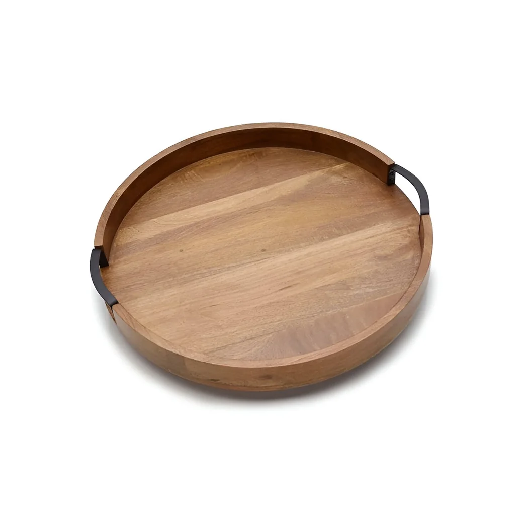 Rustic Round Wood Coffee Table Tray Round Shape Wooden Serving Tray ...