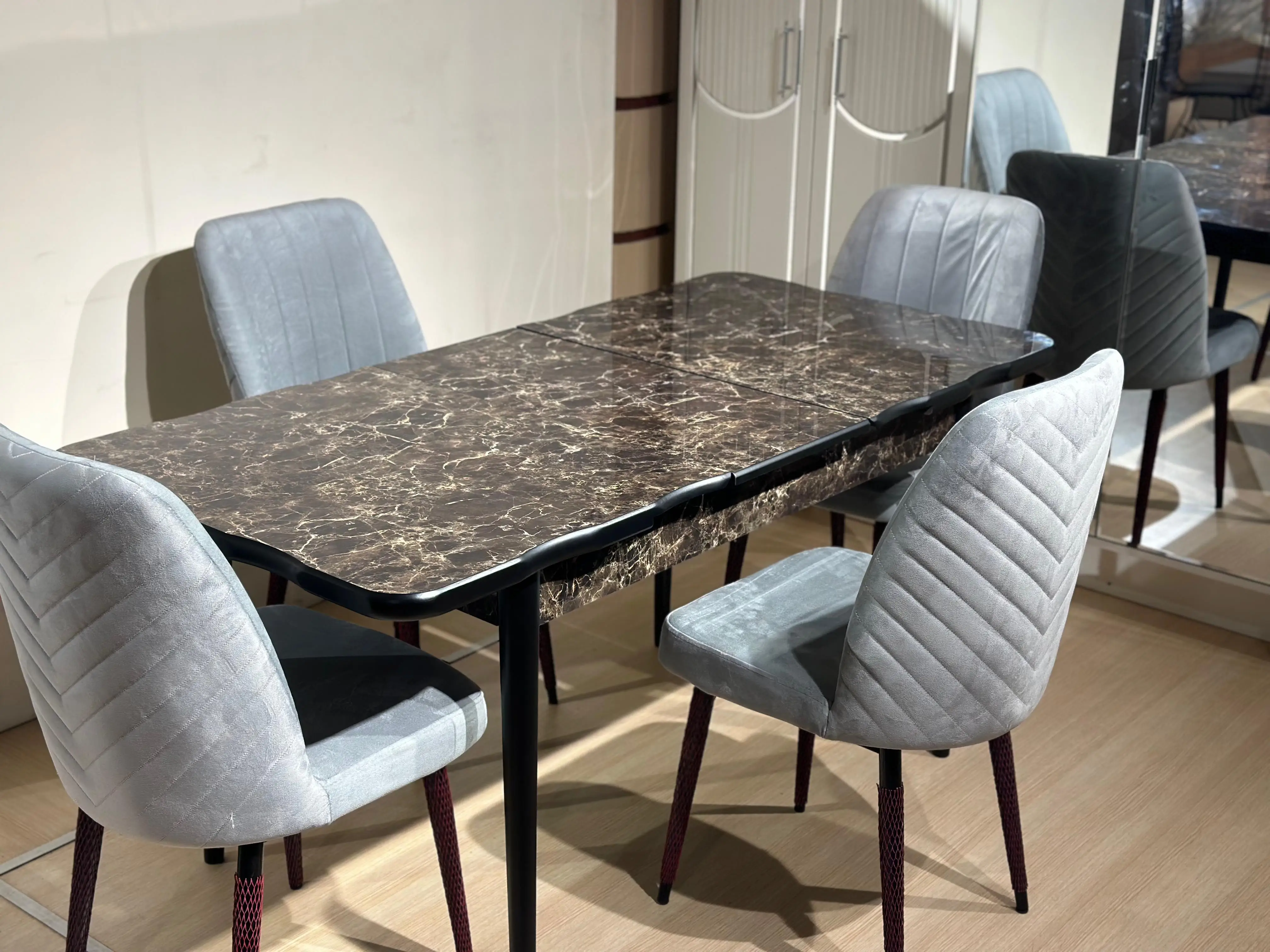 Modern European Turkish Solid Wood Leg Dining Table MDF Top Multi-Color ...