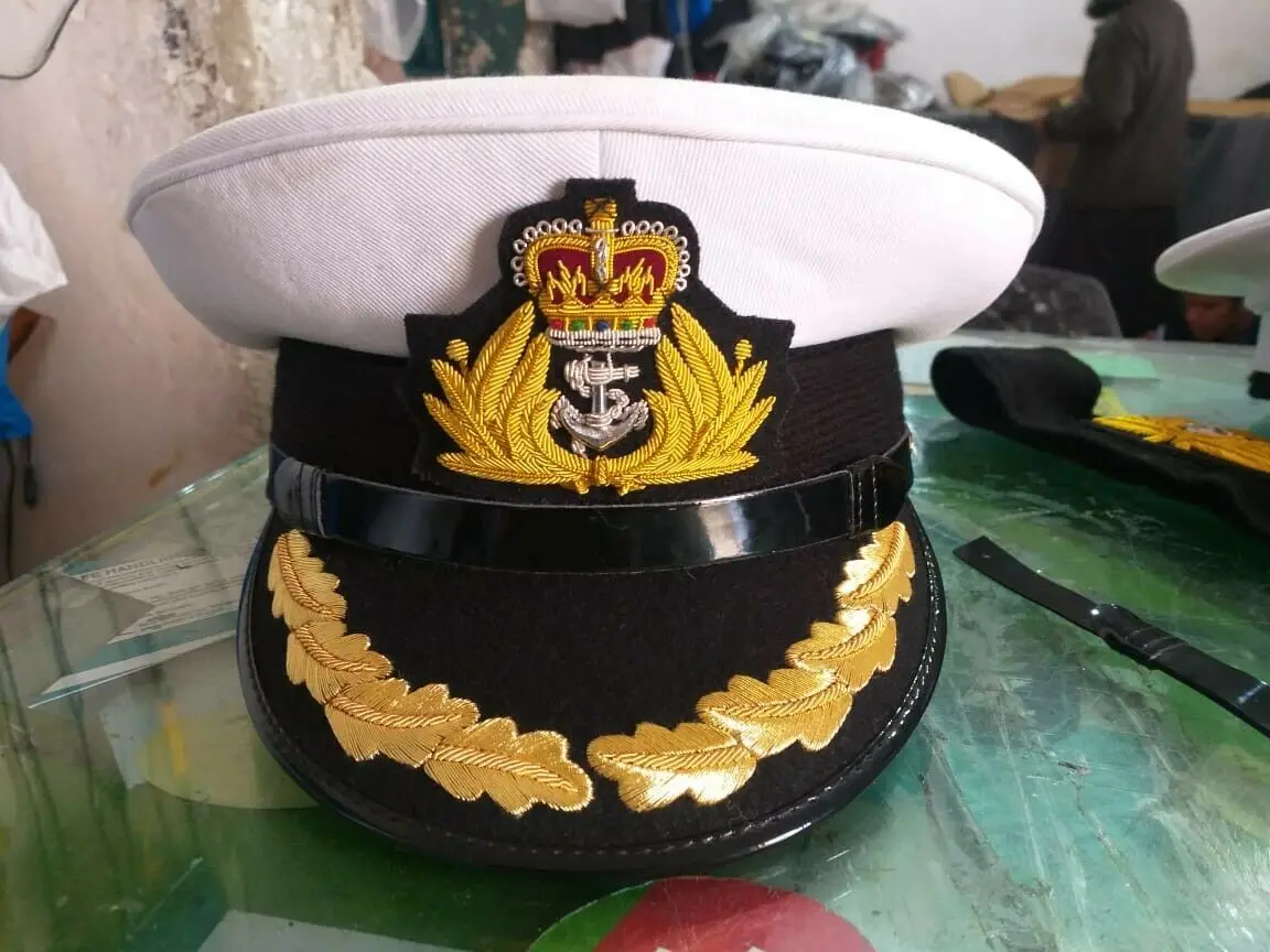 British Royal White Caps Peaked Hat Queens Crown Antique Class 1 3 ...