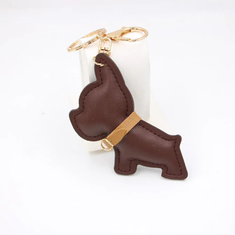 Cute Cartoon Punk French Bulldog Leather Keychain Gift