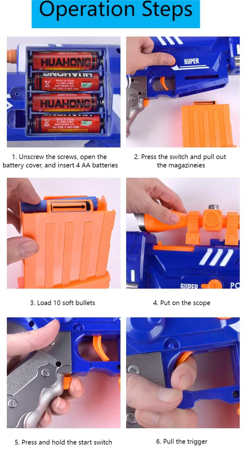 Hot Eva Soft Bullet Electric Toy Gun Plastic Soft Bullet Gun Battery ...