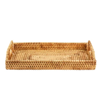 Rustic Natural Rattan Tray With Rectangular Design With Handle And ...