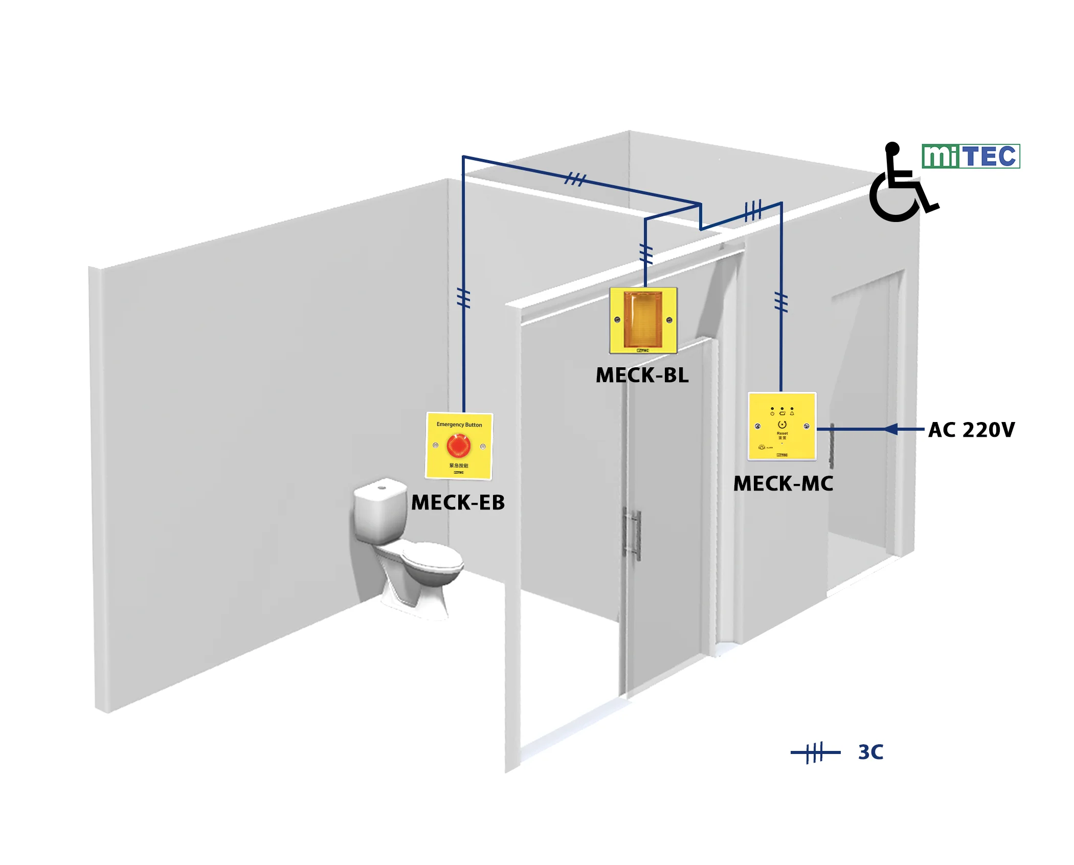 Mitec Disabled Toilet Alarm System - IP65 Waterproof