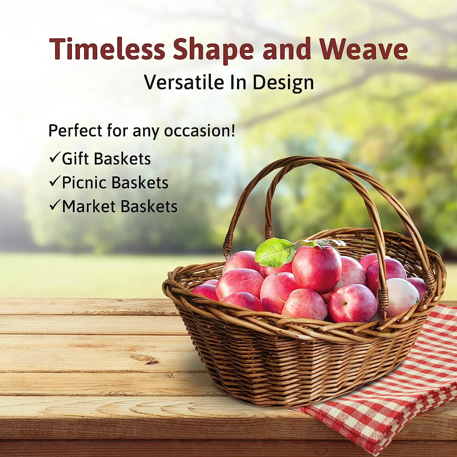 Durable Large Wicker Basket With Handle Dark Brown Hand Woven Harvest ...