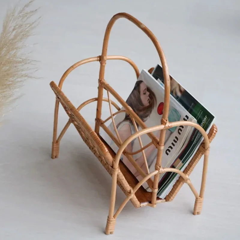 Rustic Rattan Magazine Display Rack,Wicker Newspaper Holder,Bamboo ...