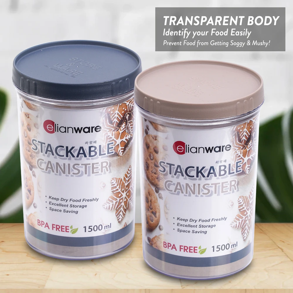 Elianware Stackable Transparent Clear Body Plastic A.s. Tall Canister ...