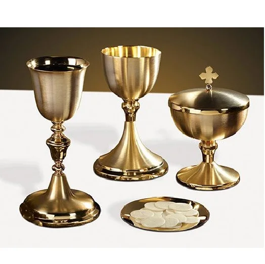 Antique Gold Plated Chalice Ciborium And Paten Gilded Priest Cross ...