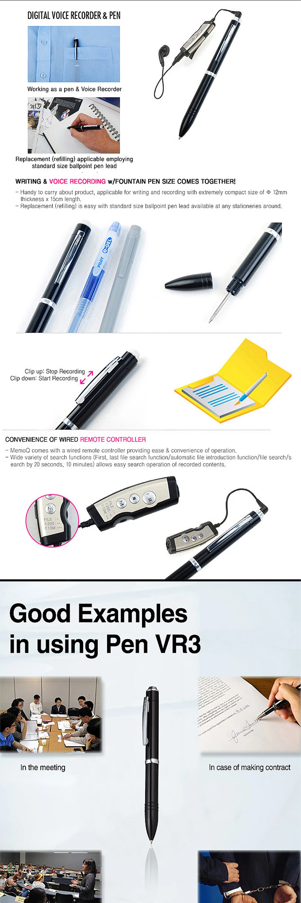 Made In Korea Mini Recording Device Pen Vr3 Save Meeting And Lecture ...