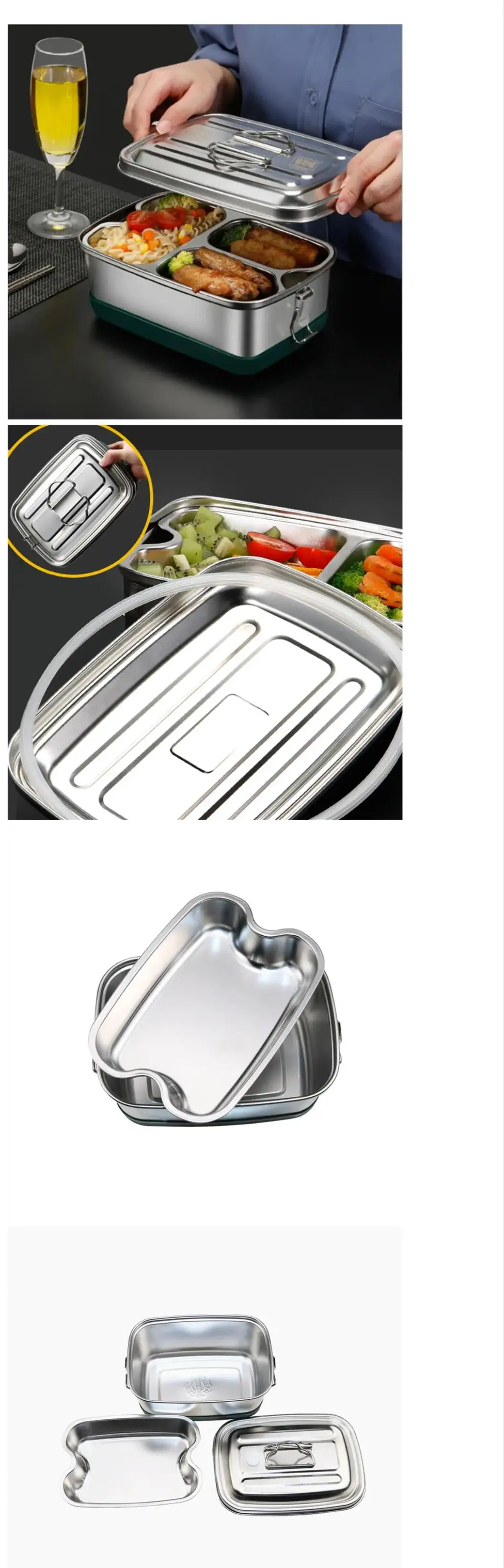 Outdoor Picnic Camping Tiffin Food Container Rectangle Double Deck 304 ...