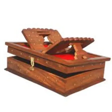 Handcrafted Wooden Holy Book Stand - Quran, Ramayana, Geeta
