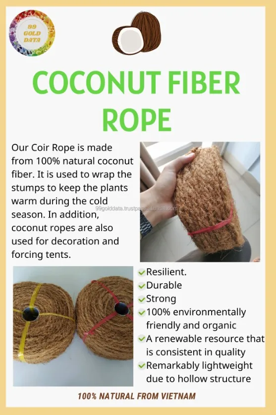100% Vietnam Natural Coconut Coir Rope - Eco-friendly Coir Fiber Ropes ...