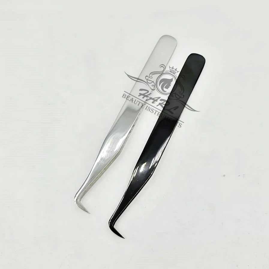 All Black And Silver Finish Boot Shape Eyelash Extensions Tweezer Fiber ...