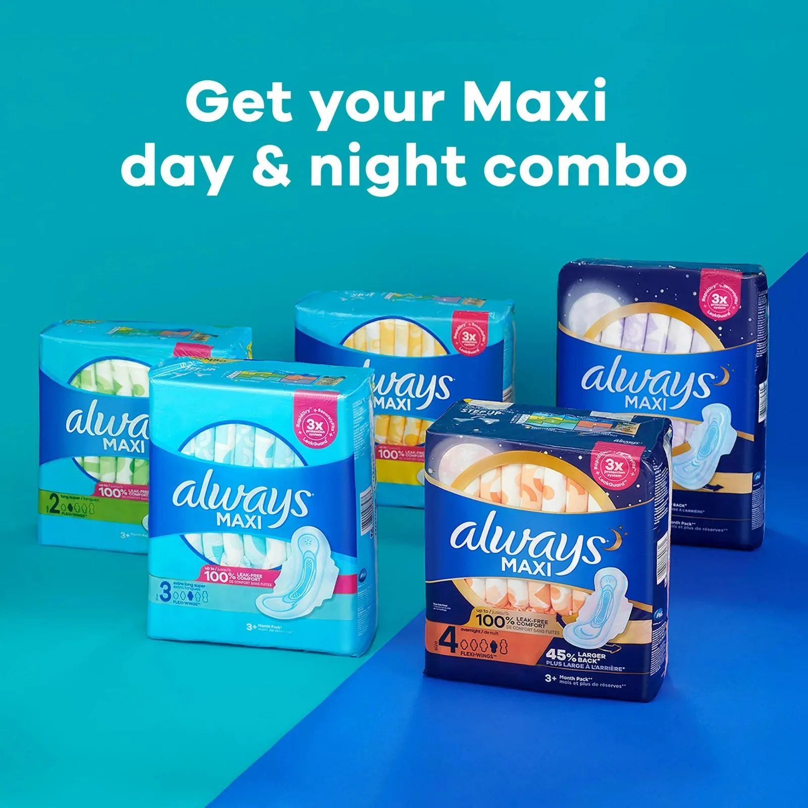 Always Maxi Pads Unscented With Wings,Overnight Absorbency,Size 5,27 Ct ...