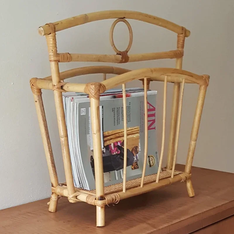Rustic Rattan Magazine Display Rack,Wicker Newspaper Holder,Bamboo ...