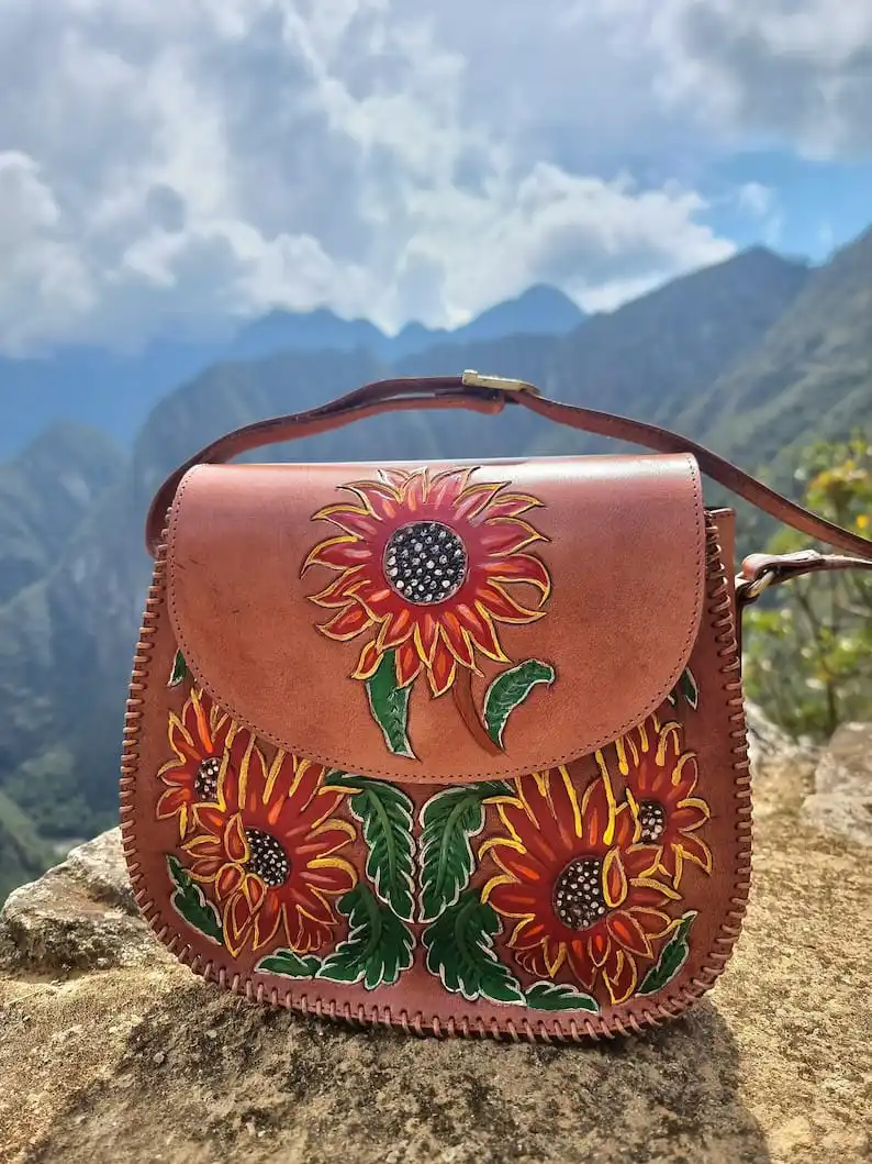 Sunflower Gypsy Handbag Leather Tooled Bag Floral Purse Boho Western ...