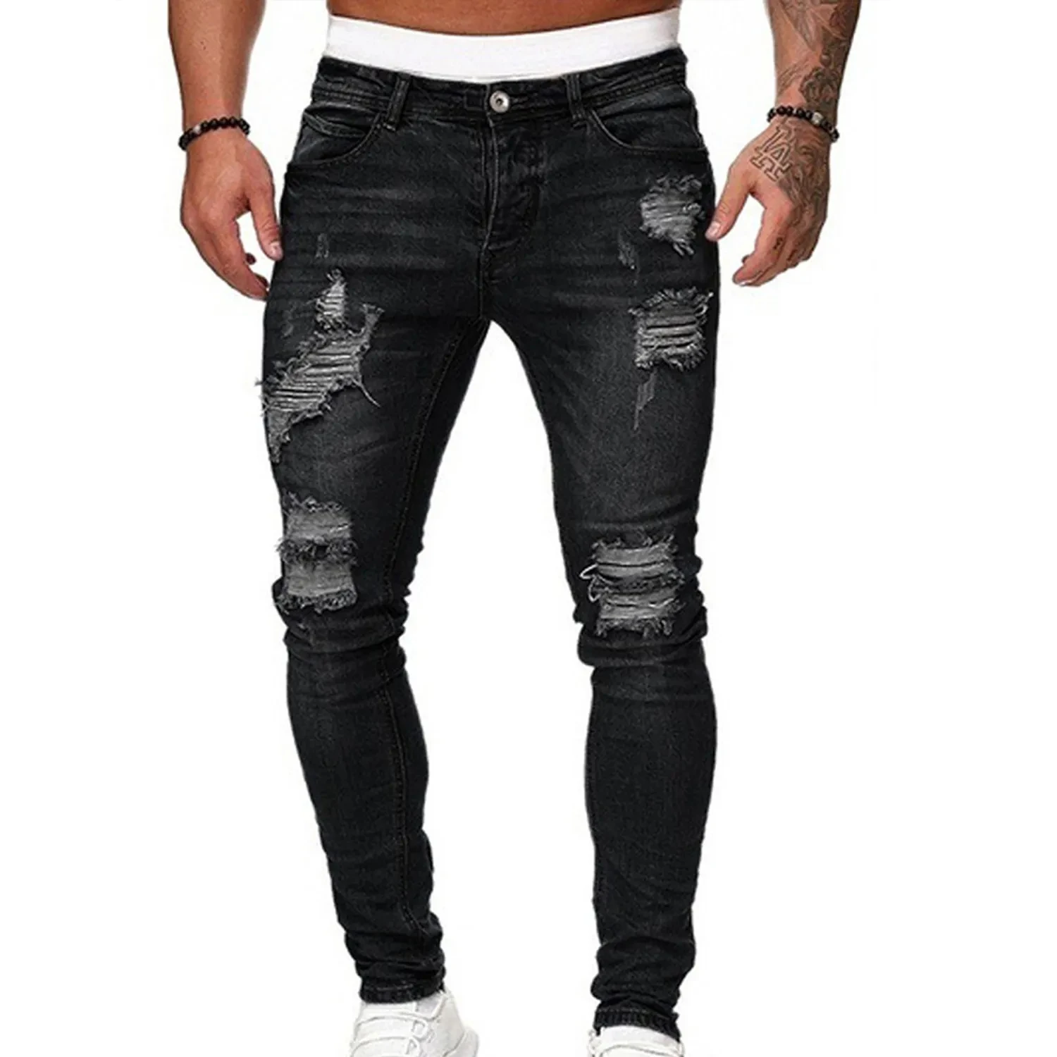 Fashion Hip Hop Streetwear Skinny Ripped Damage Trousers Scratch ...